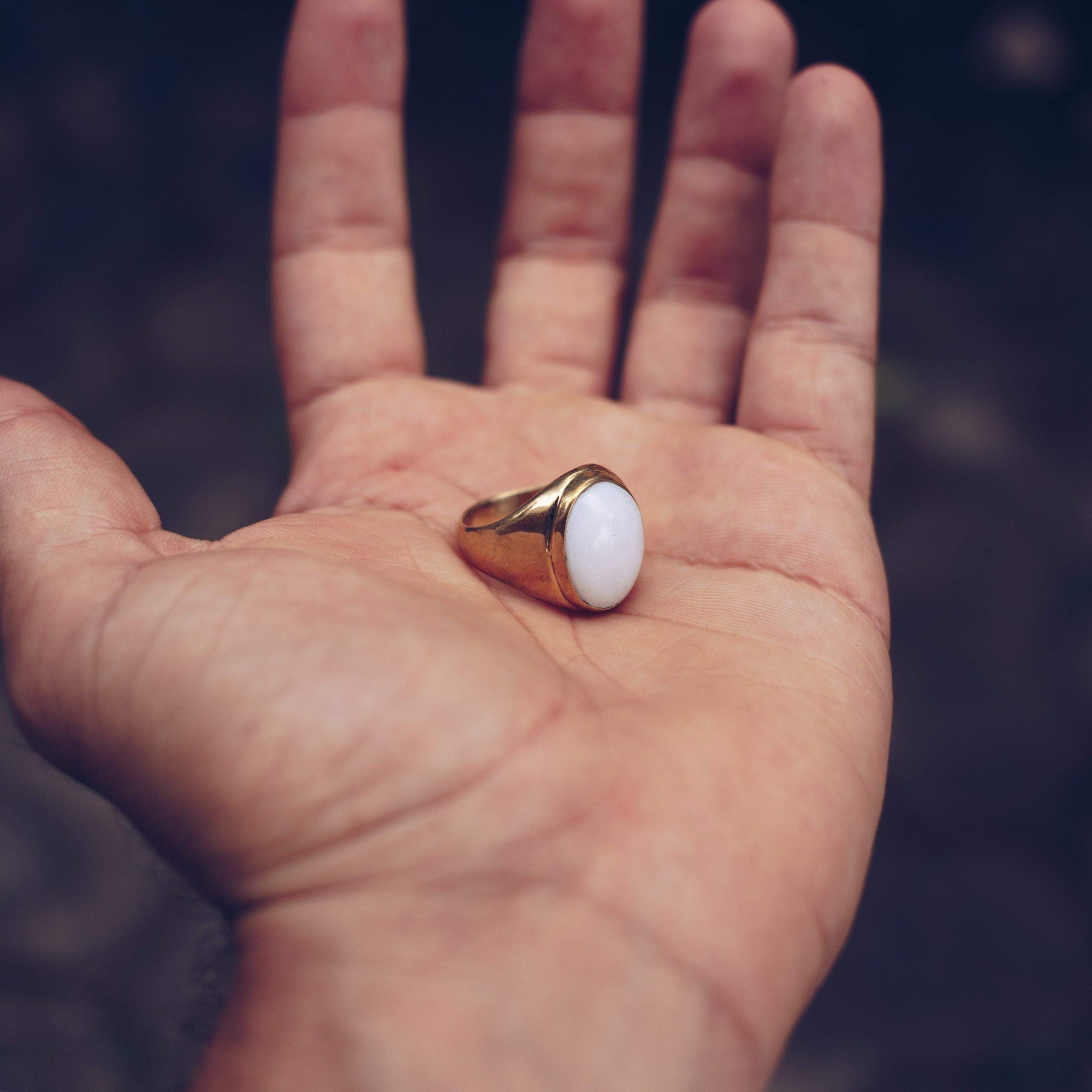 WHITE MARBLE RING | BRASS