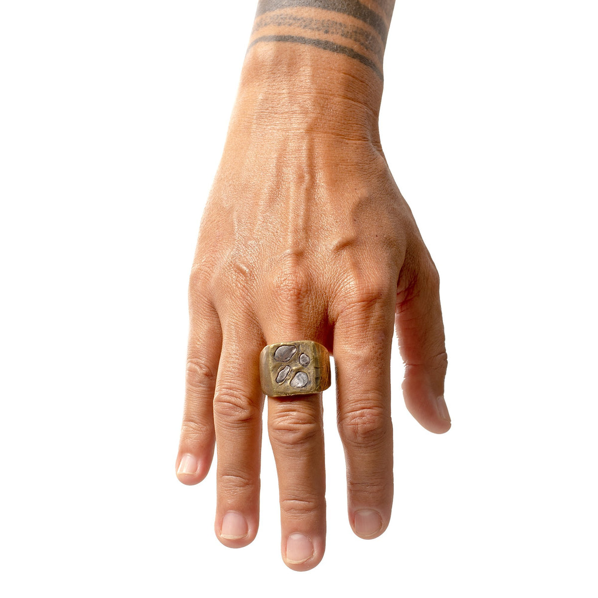 LARGE ABSTRACT RING | BRASS W/ 925 STERLING SILVER EMBEDDED