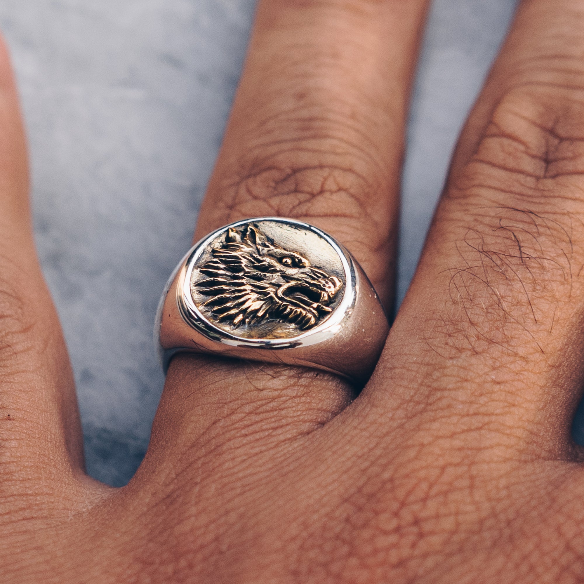 WOLF RING | 925 STERLING SILVER W/BRASS EMBLEM