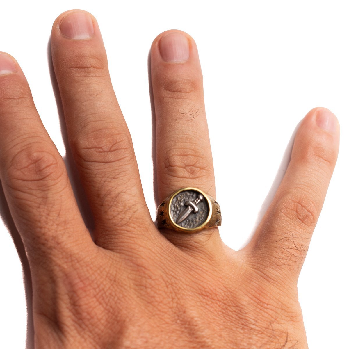 MIXED METAL DAGGER RING | BRASS AND 925 STERLING SILVER