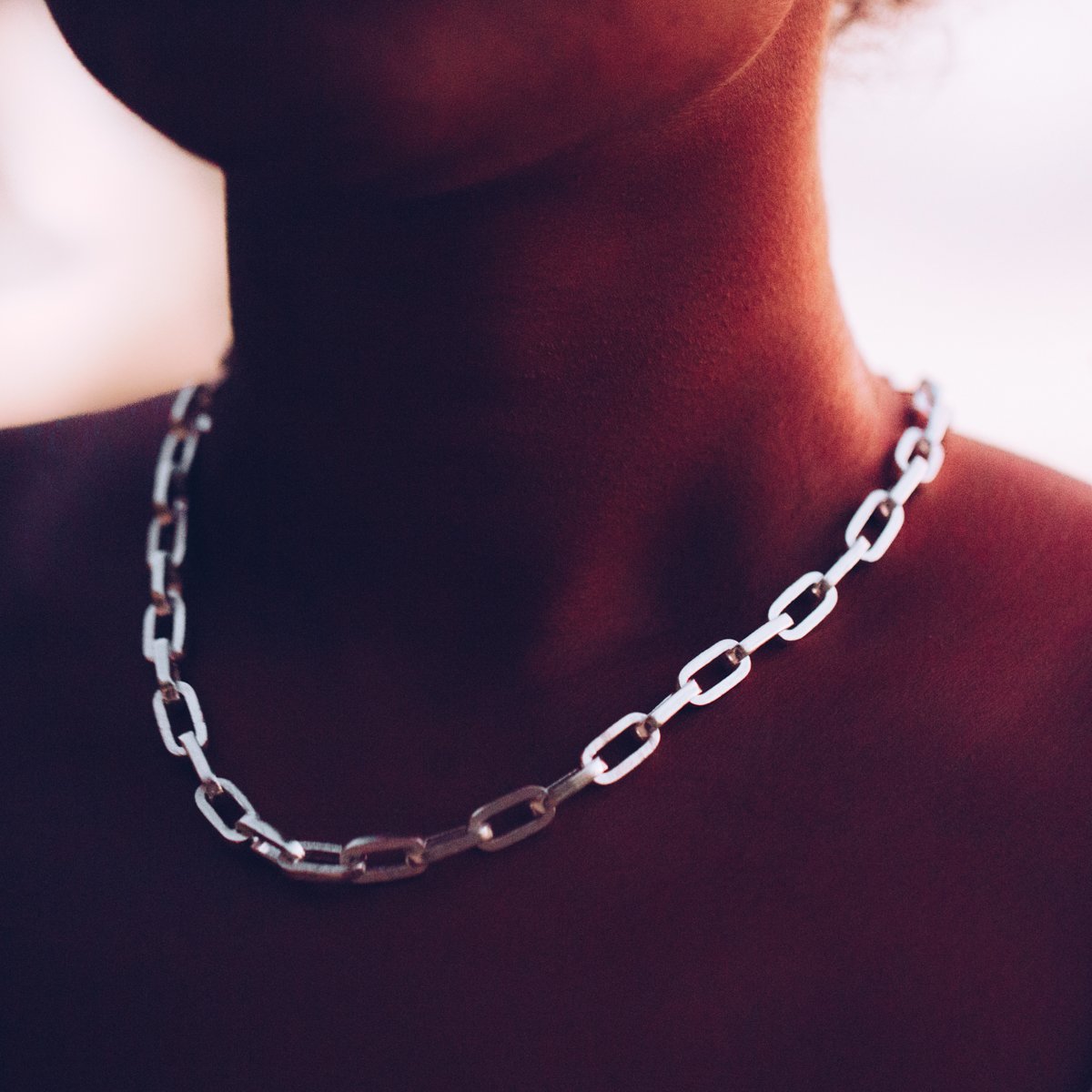 SMALL RECTANGULAR CHAIN NECKLACE | 925 STERLING SILVER